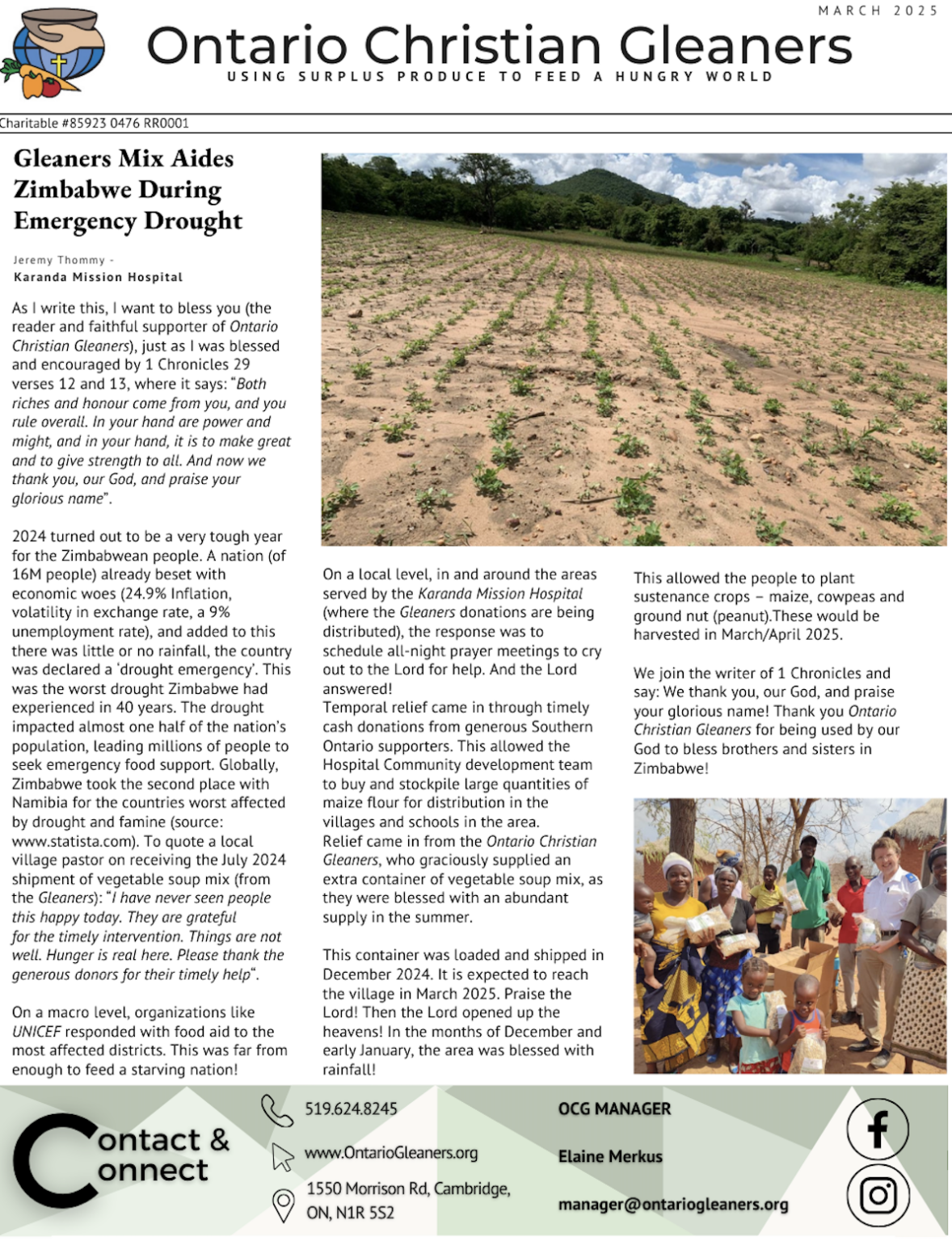 March Newsletter 2025 Ontario Christian Gleaners