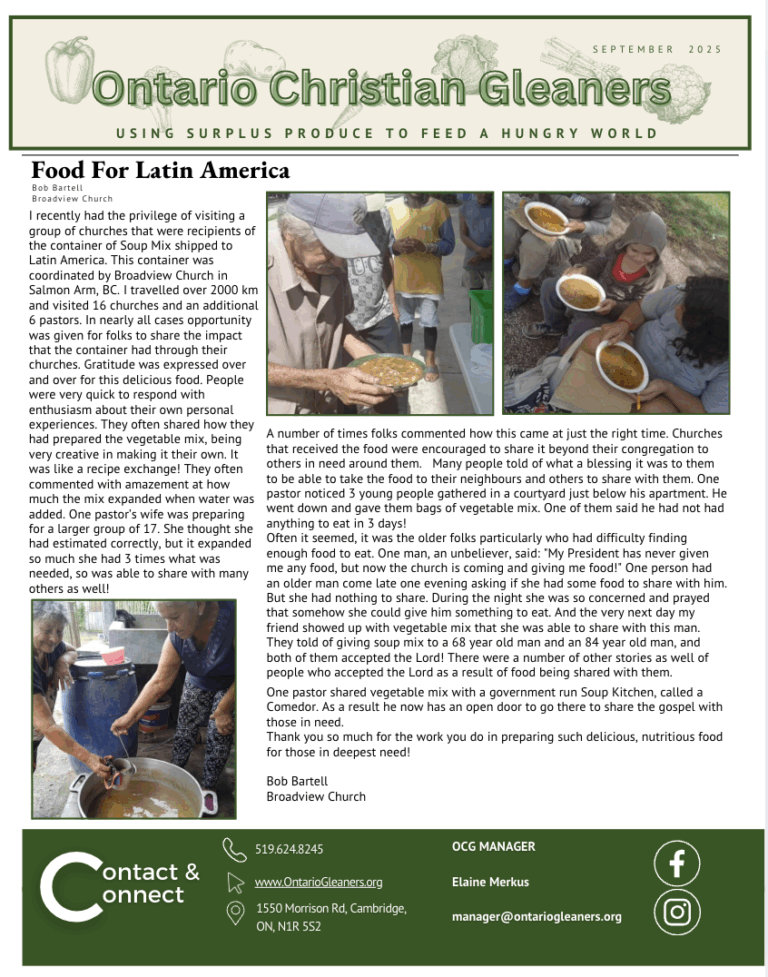 September Newsletter 2025 Ontario Christian Gleaners